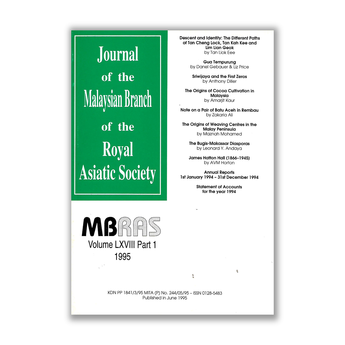 Journal of The MBRAS, Vol. LXVIII Part 1 (No. 268) - Riwayat